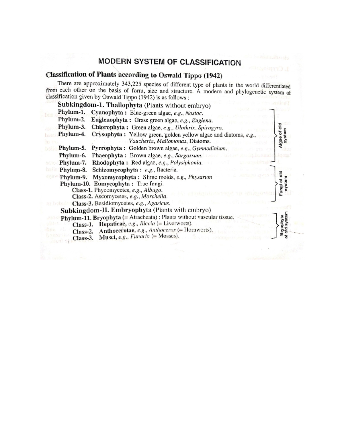 Modern system of classification - Botany - Studocu
