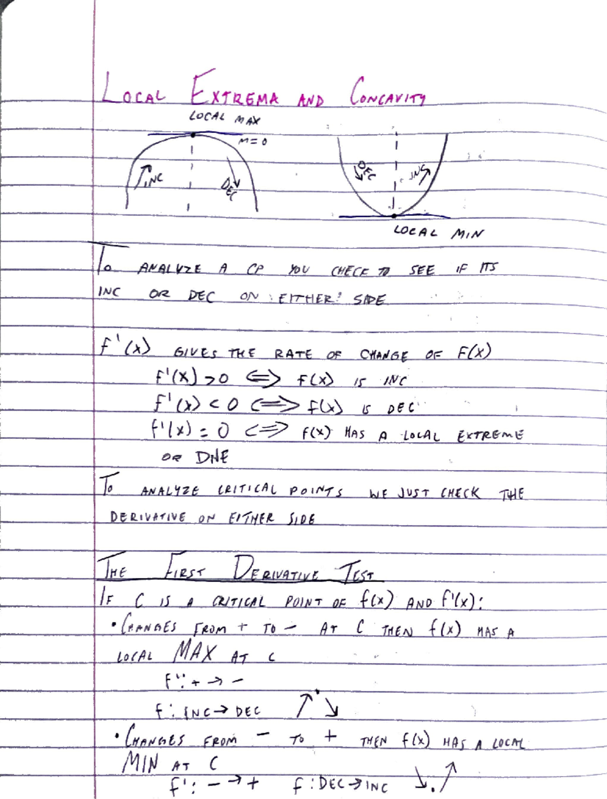 Local Extrema and Concavity - MATH 131 - Studocu