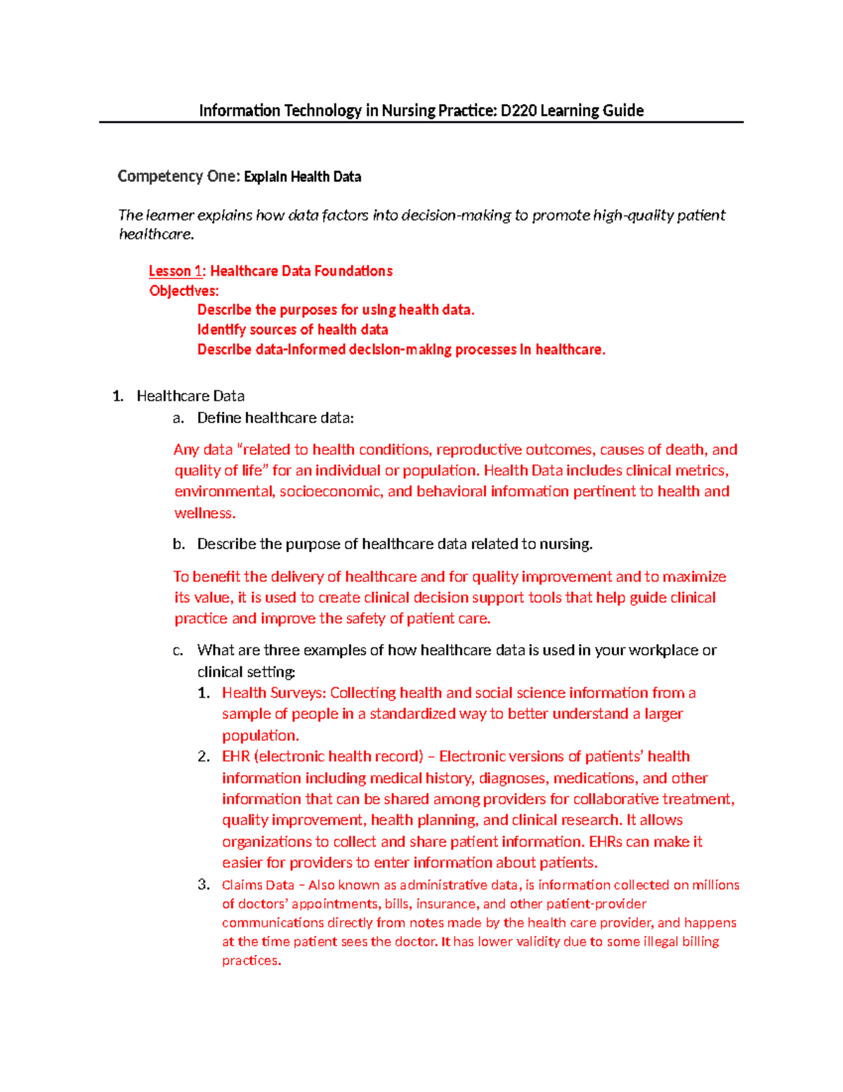 D220 study guide - D220 - Information Technology in Nursing Practice ...