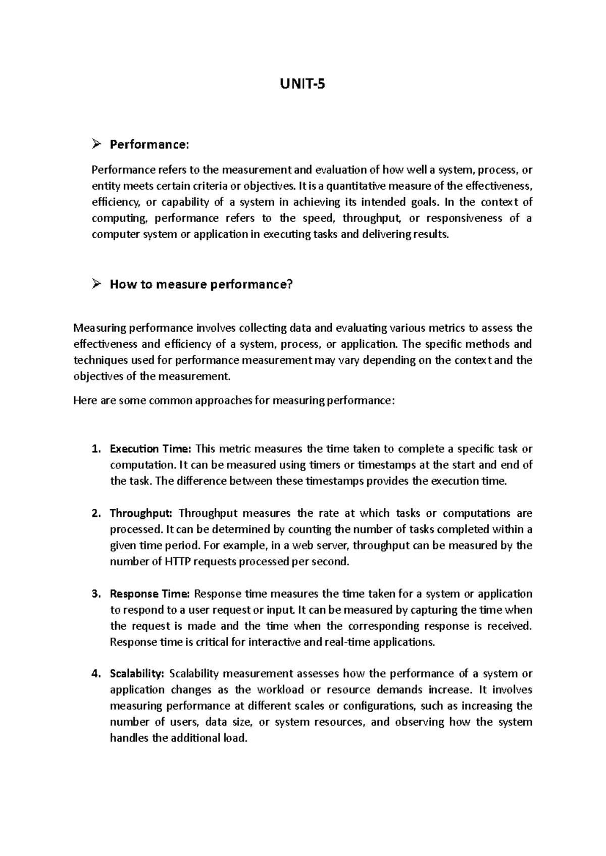 UNIT-5 - HPC - UNIT- 5 Performance: Performance refers to the measurement and evaluation of how ...