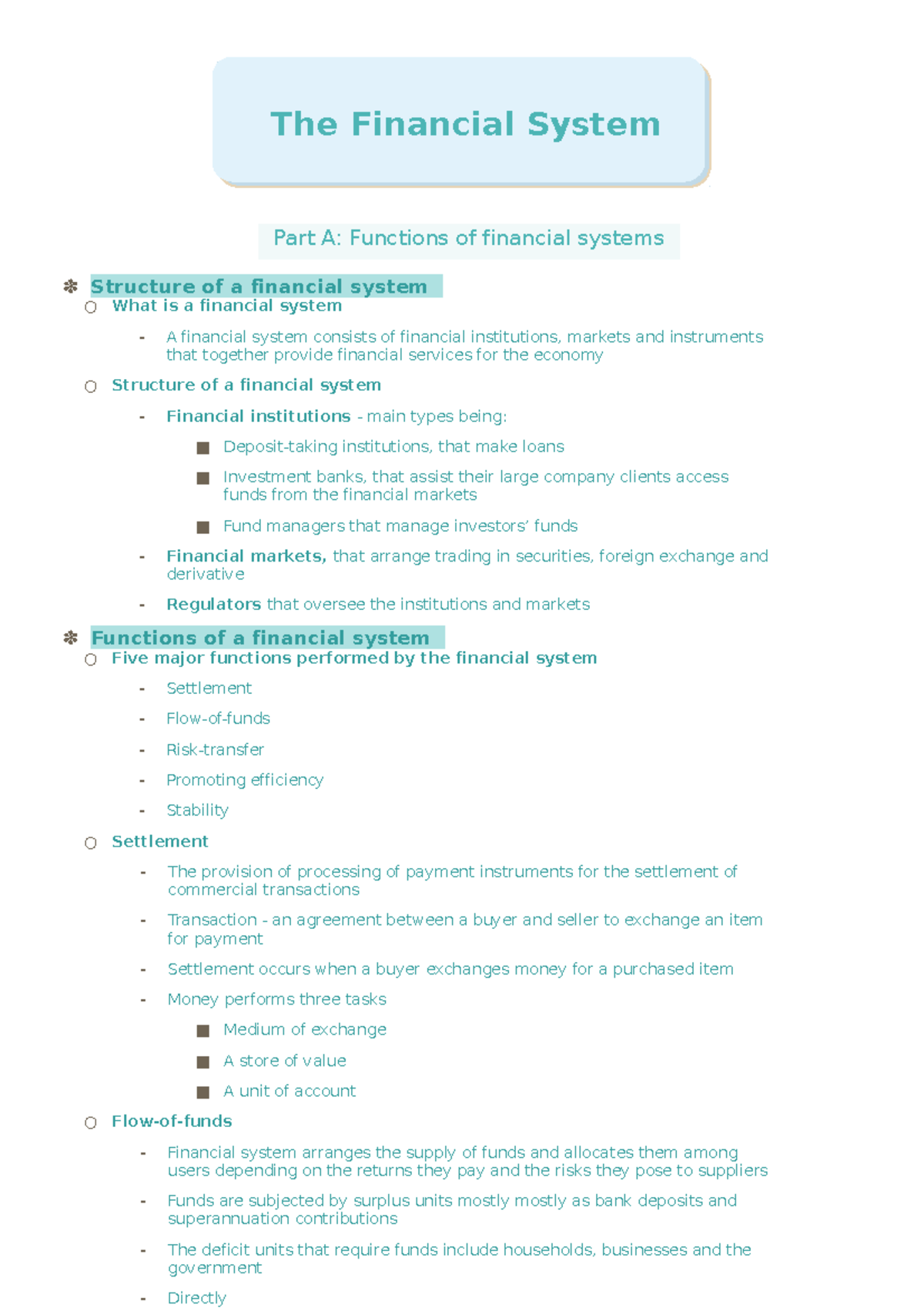 Direct Financing - lecture notes on topic - The Financial System Part A ...