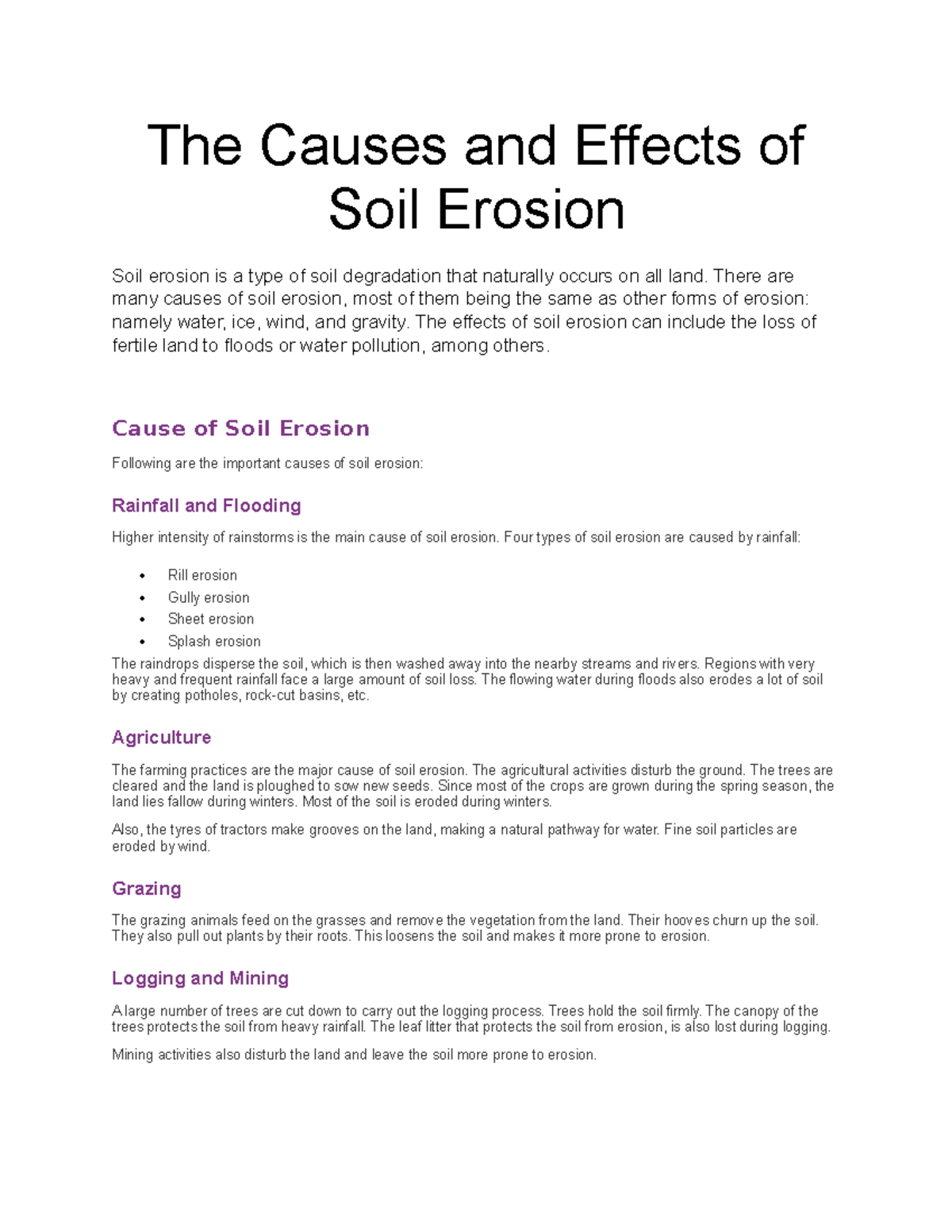 The Causes and Effects of Soil Erosion - The Causes and Effects of Soil ...