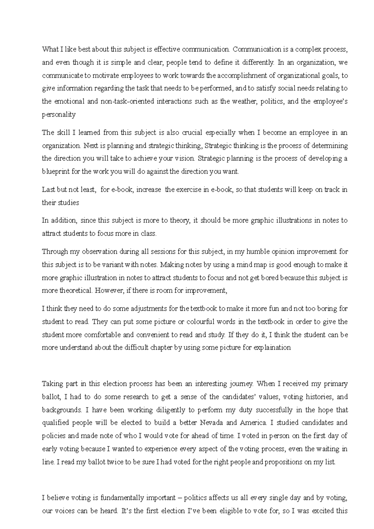 Reflection MGT - Draft - What I like best about this subject is ...