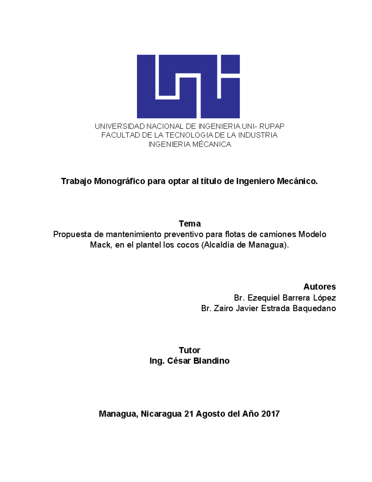 Camiones - UNIVERSIDAD NACIONAL DE INGENIERIA UNI- RUPAP FACULTAD DE LA ...