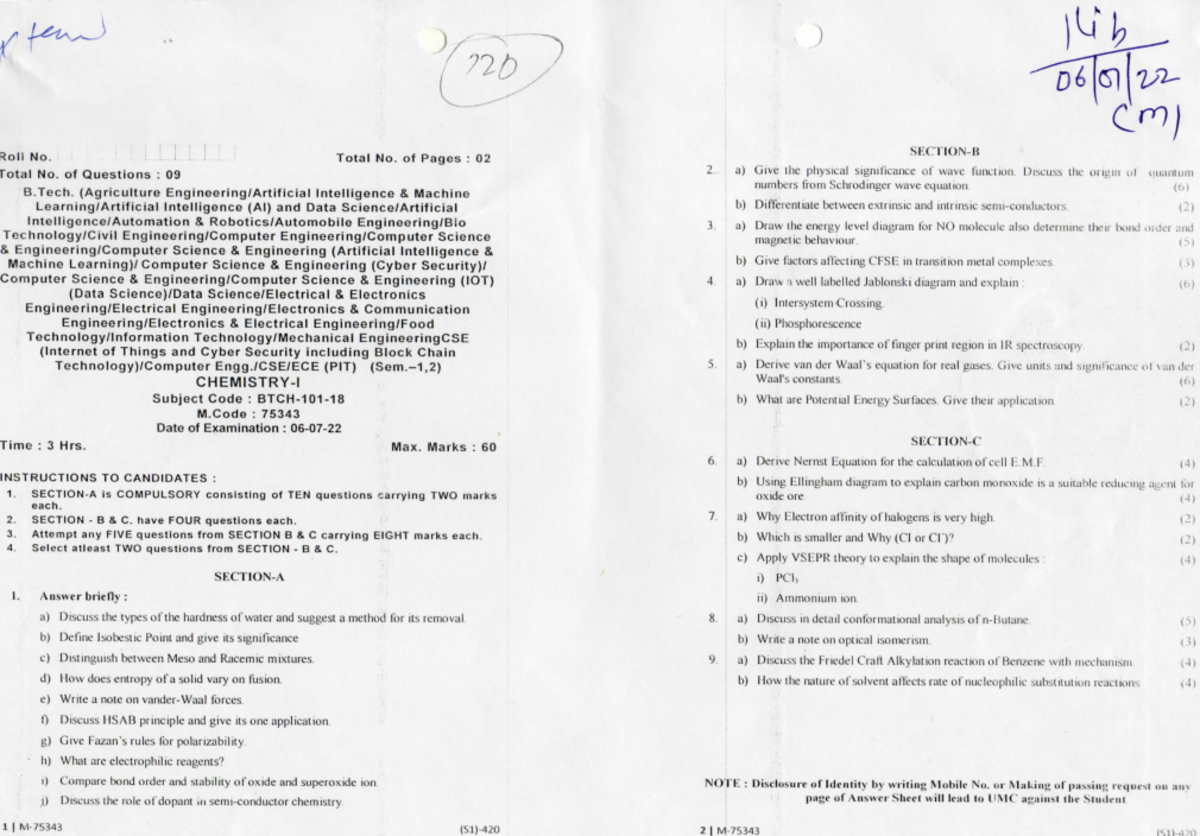 Chemistry-I btch-101-18 - btech - Studocu Chemistry-I btch-101-18 - btech - Studocu