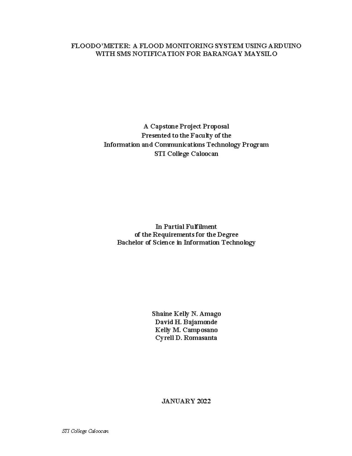 Flood Ometer Aflood Monitoring System Using Arduino With Smsnotification For Barangay Maysilo