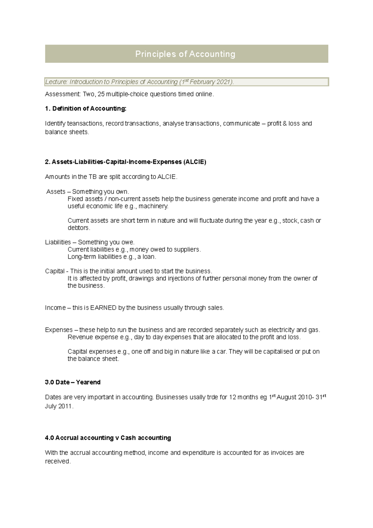 Principles of Accounting - Assessment: Two, 25 multiple-choice ...