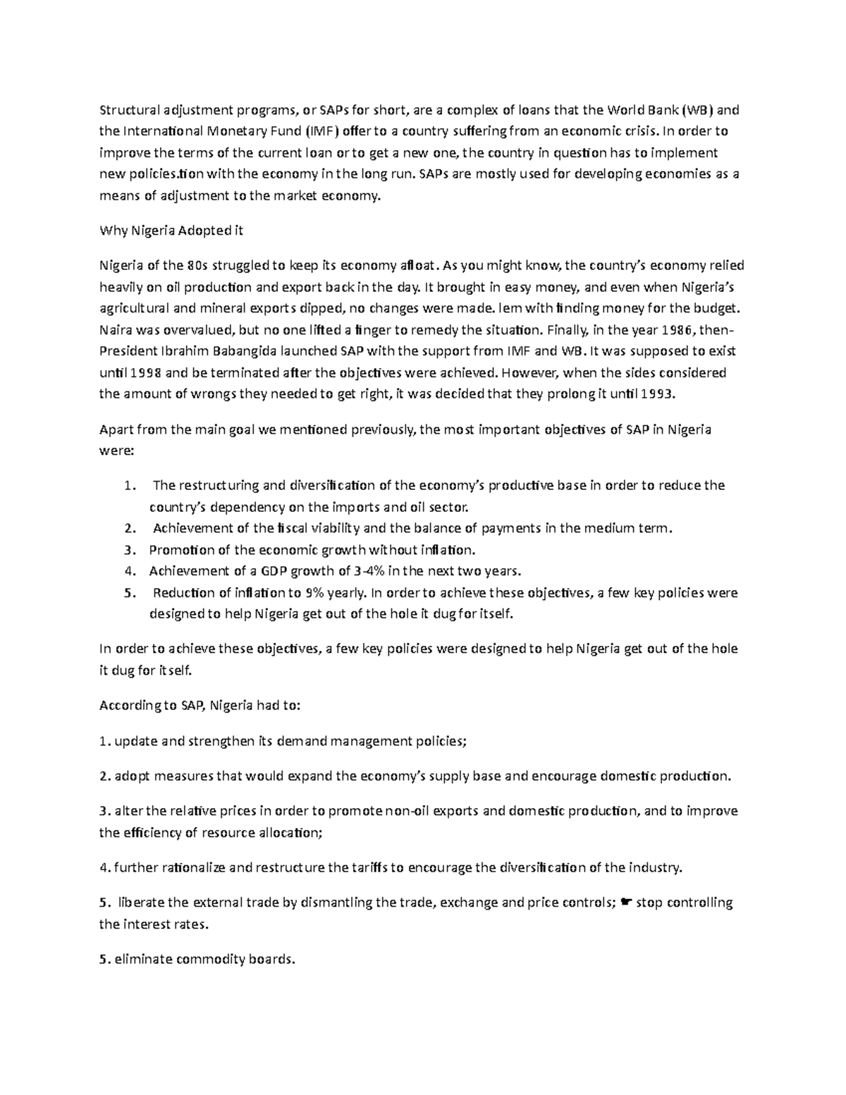 SAP assignment - Banbang8da Sap - Structural adjustment programs, or ...