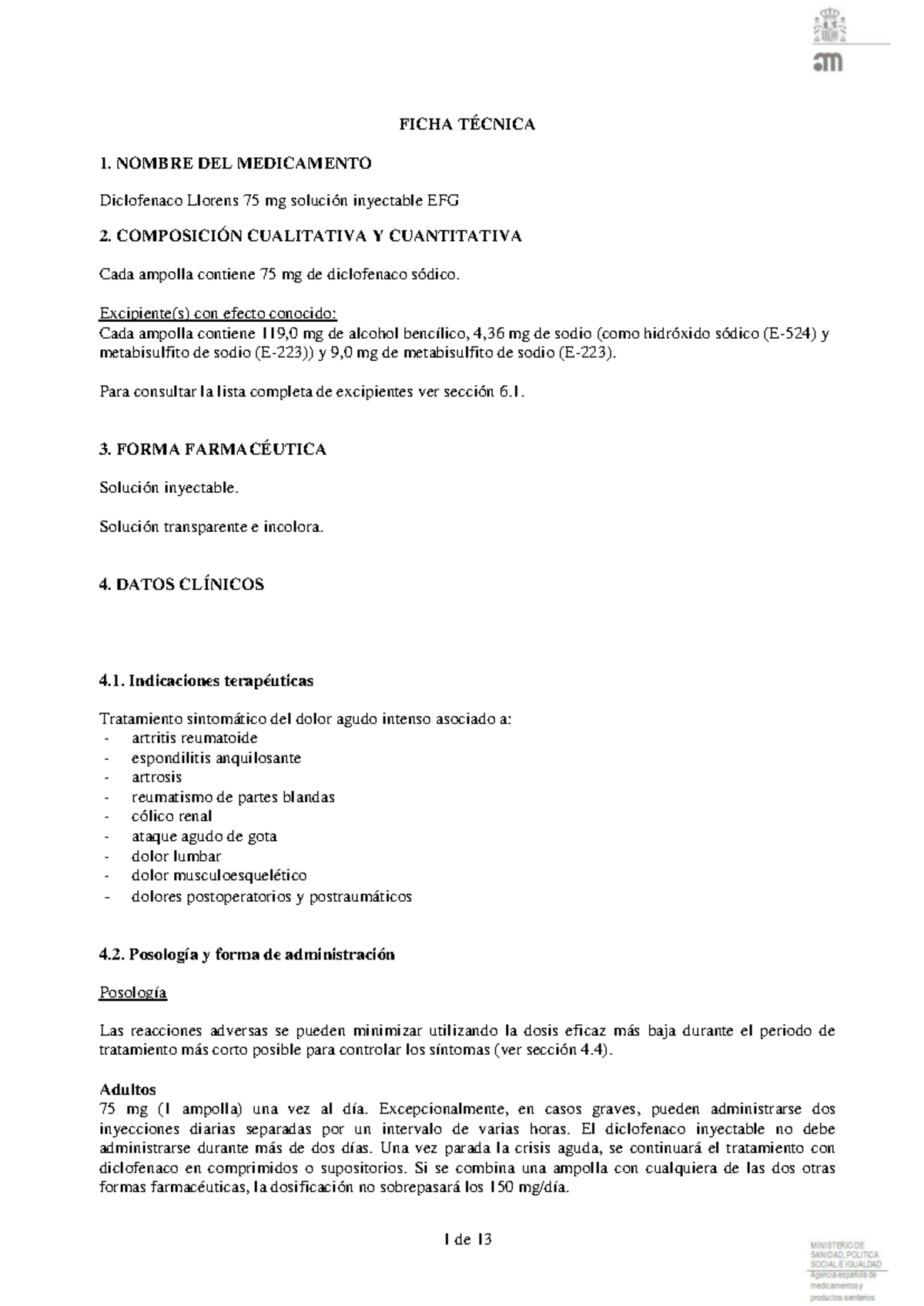 Diclofenaco - xddxd - FICHA TÉCNICA 1. NOMBRE DEL MEDICAMENTO ...