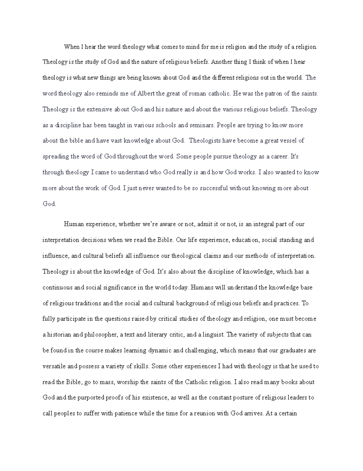 Experience with theology essay - When I hear the word theology what ...