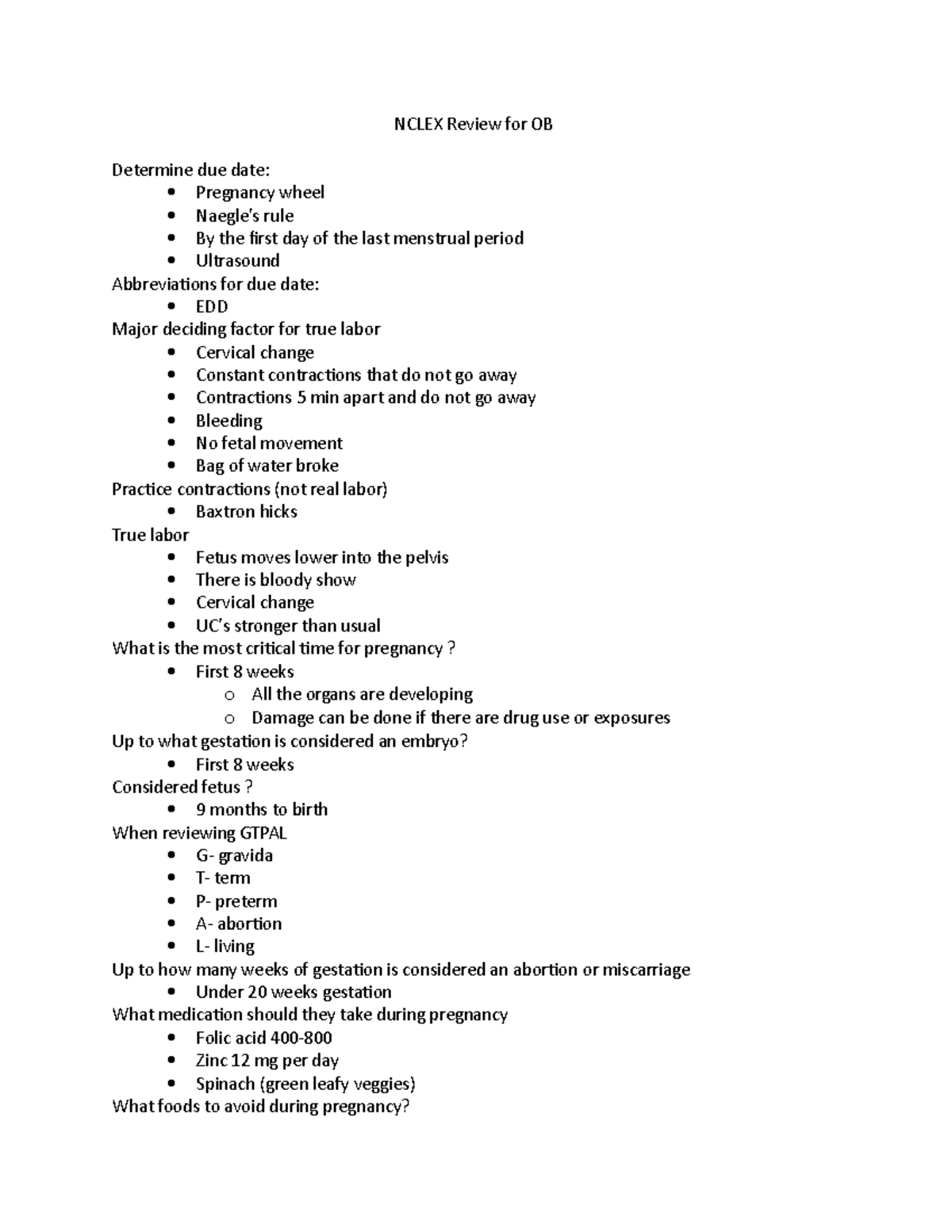 OB NCLEX Review Notes - NCLEX Review for OB Determine due date ...