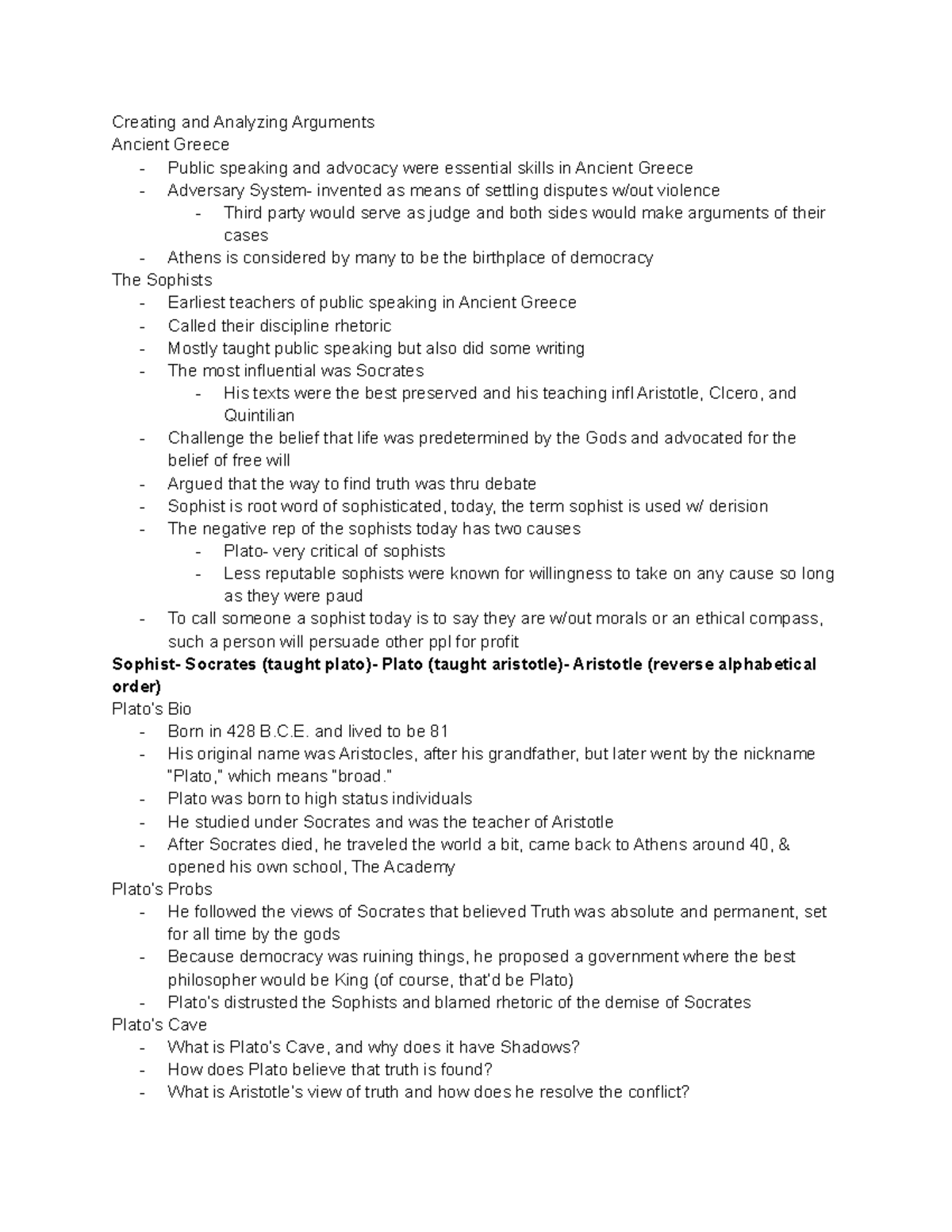Chapter 3 - lecture notes - Creating and Analyzing Arguments Ancient ...