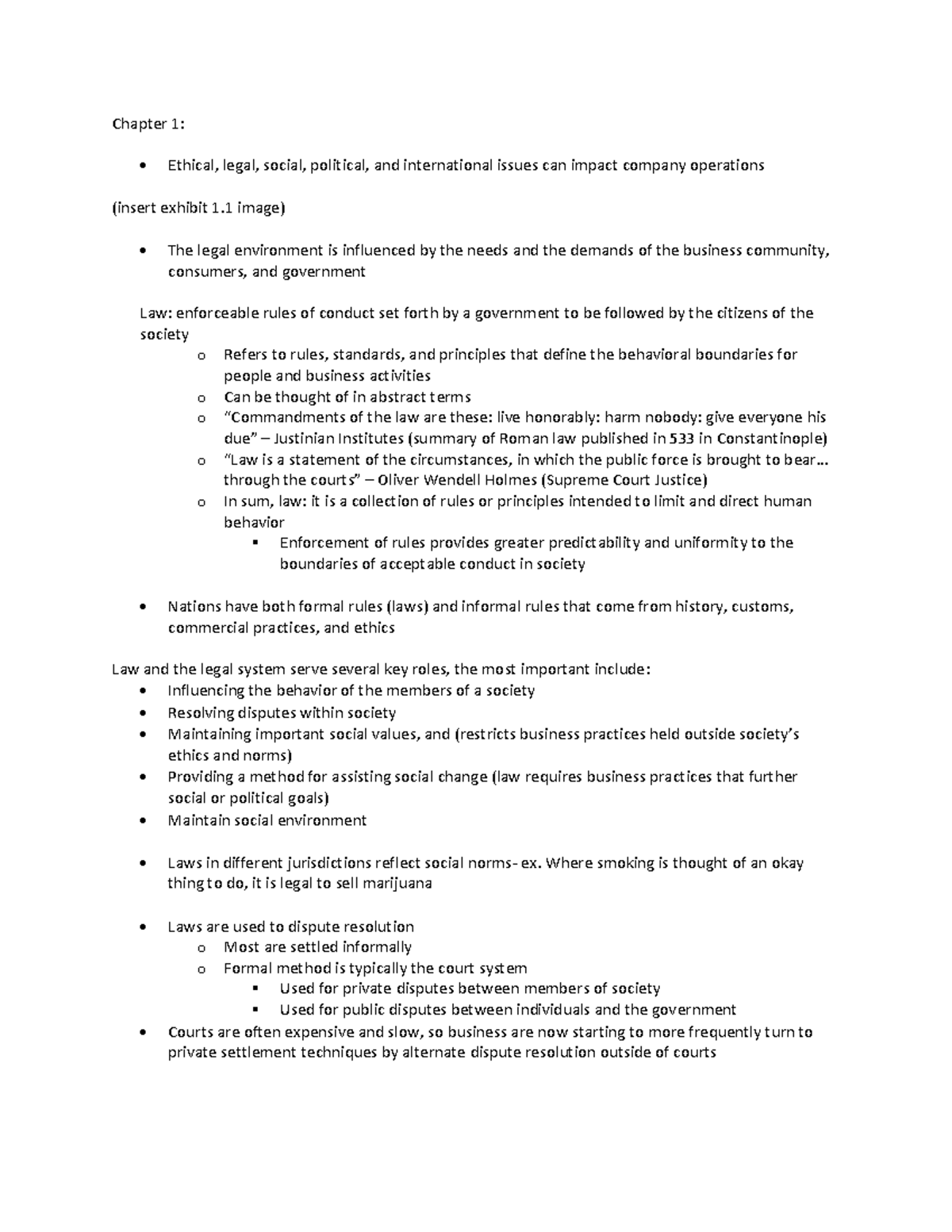 MGMT Chap 1 - Chapter 1 Notes and Summaries involving intro law ...