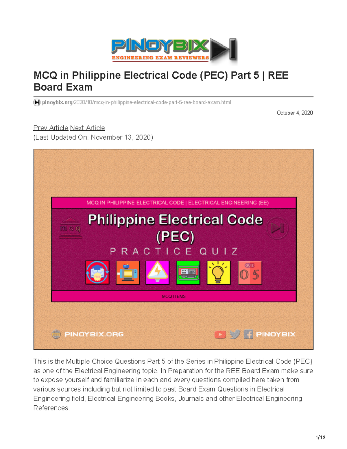 Pinoybix.org-MCQ in Philippine Electrical Code PEC Part 5 REE Board ...