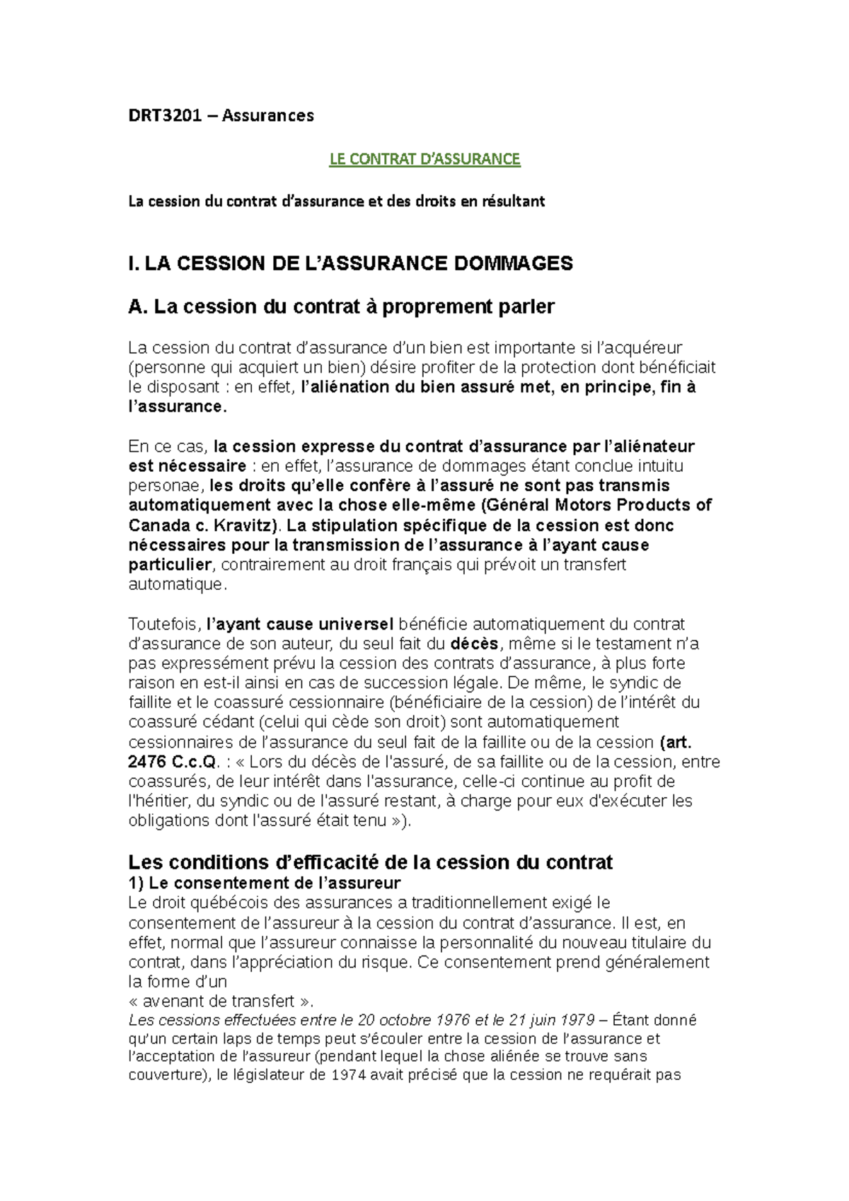 DRT3201 - Le contrat 1.7 - DRT3201 – Assurances LE CONTRAT D’ASSURANCE ...