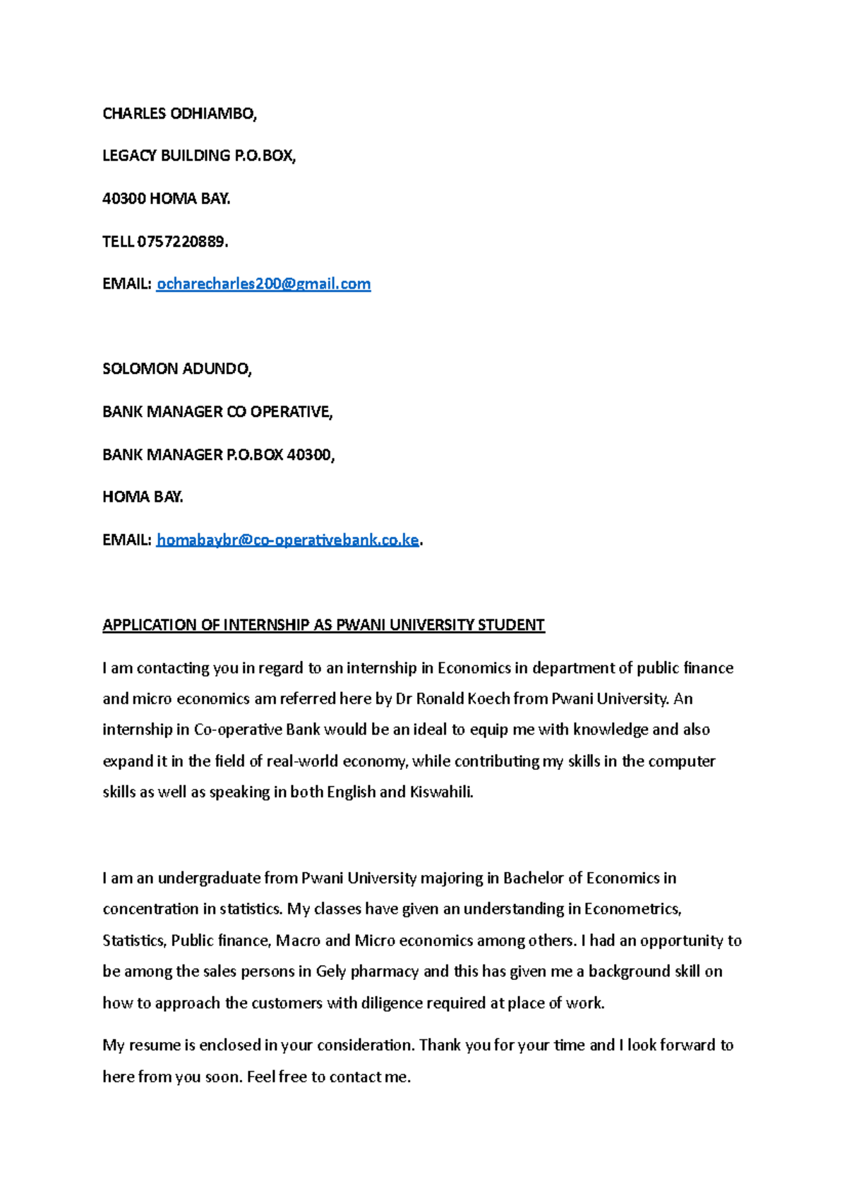 Charles Odhiambo - for further studies - CHARLES ODHIAMBO, LEGACY ...