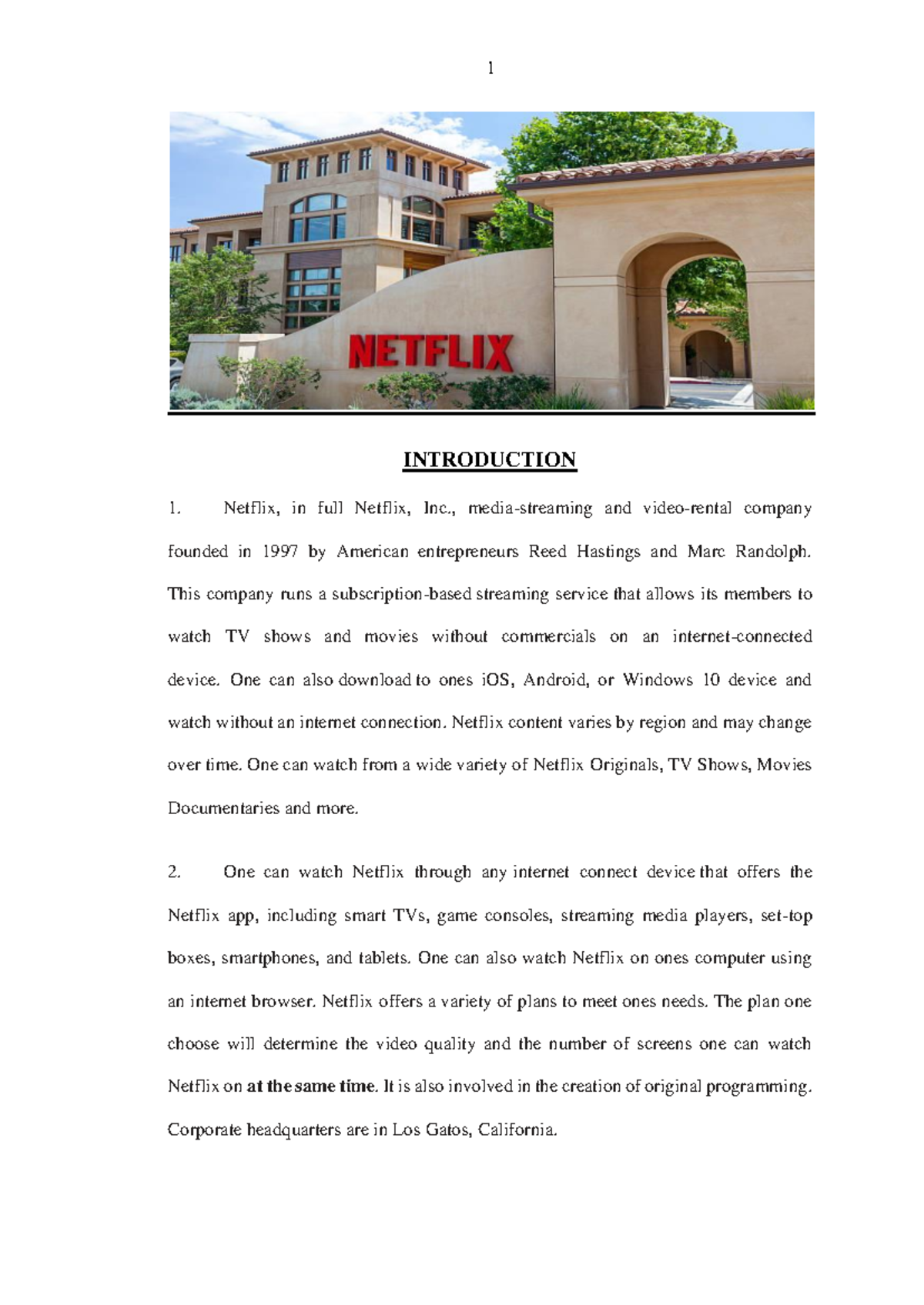 Project on Netflix - Good material to study - INTRODUCTION Netflix, in ...