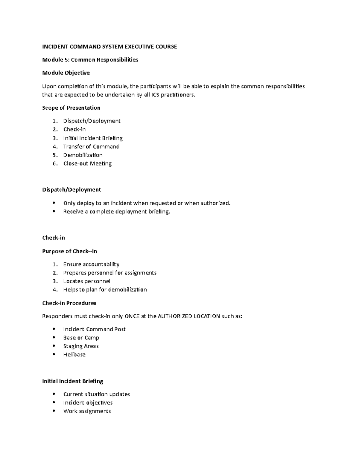 Module 5 Common Responsibilites - INCIDENT COMMAND SYSTEM EXECUTIVE ...