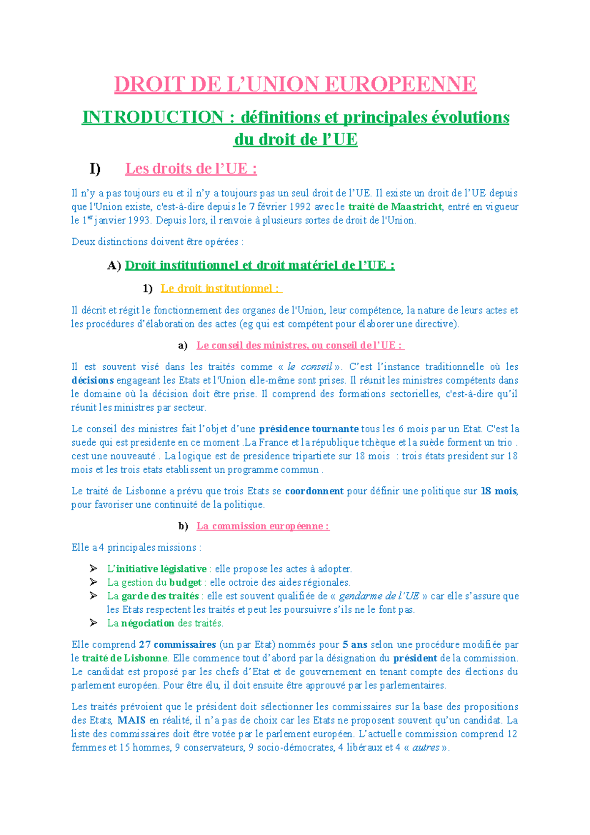 Droit de l'UE - DROIT DE L’UNION EUROPEENNE INTRODUCTION : définitions ...