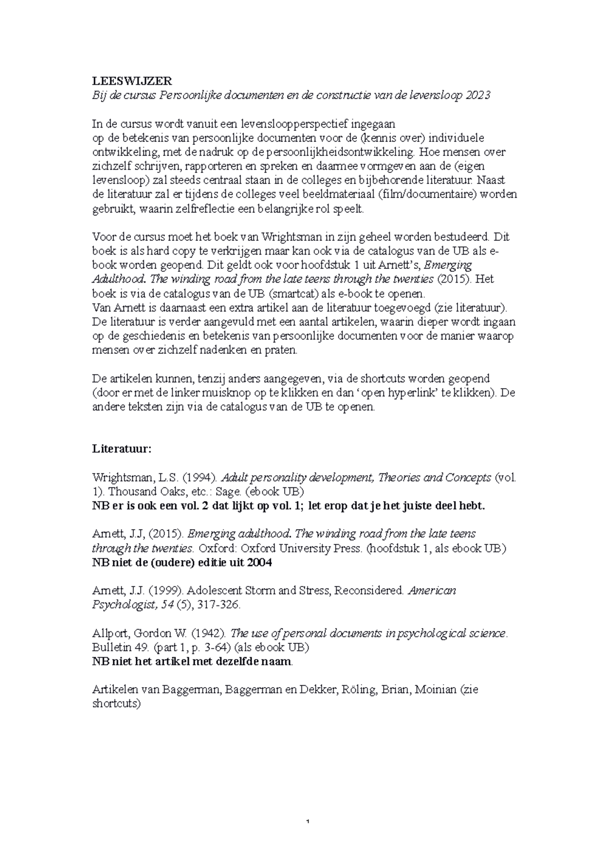 Leeswijzeren Schema 2023 - LEESWIJZER Bij de cursus Persoonlijke ...