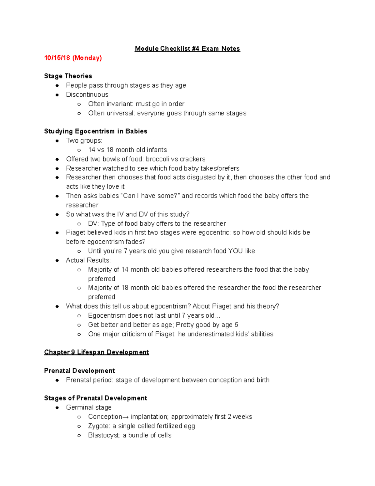 Module 4 Psych 1101 Notes - Module Checklist #4 Exam Notes 10/15/18 ...