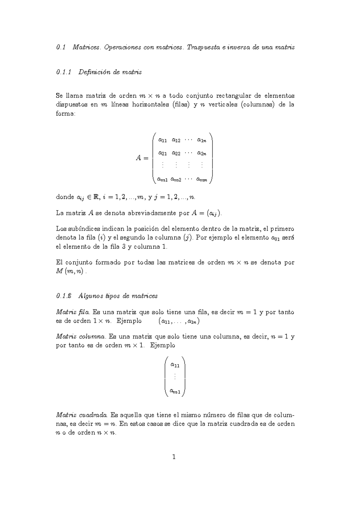 Matrices-operaciones propiedades y definiciones b Ã¡sicas - 0 Matrices. Operaciones con matrices ...