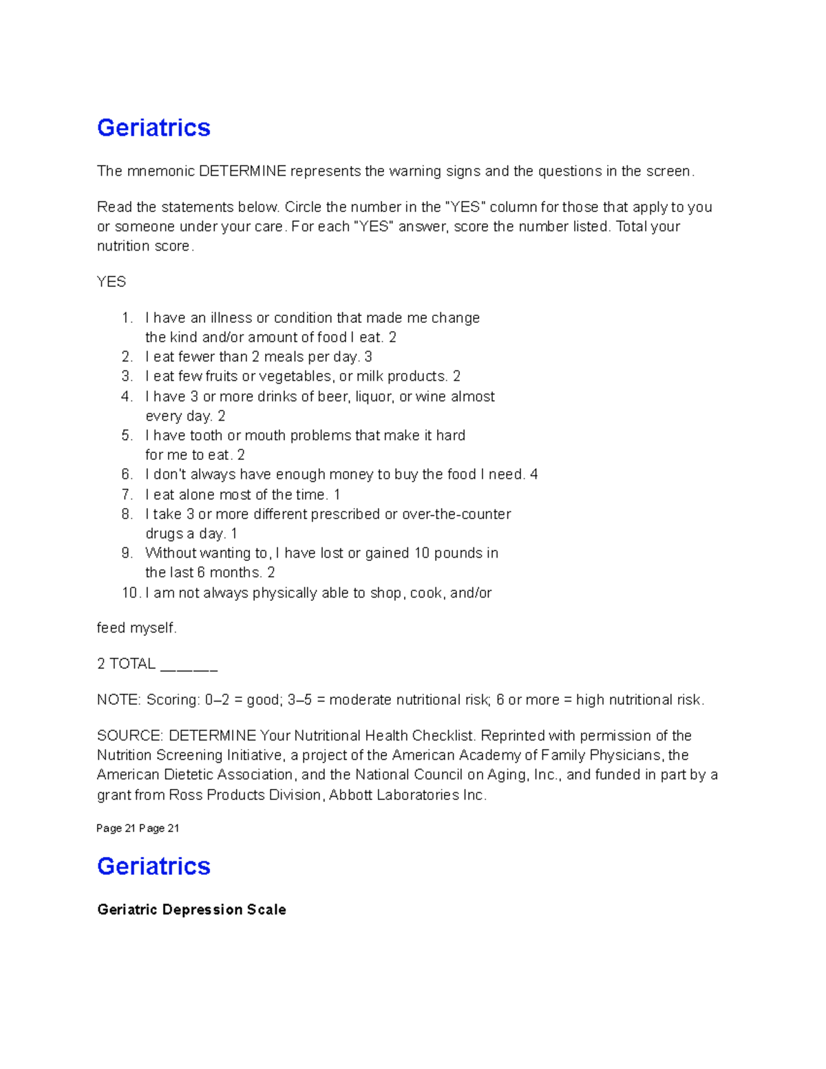 Geriatrics - Geriatrics The mnemonic DETERMINE represents the warning ...