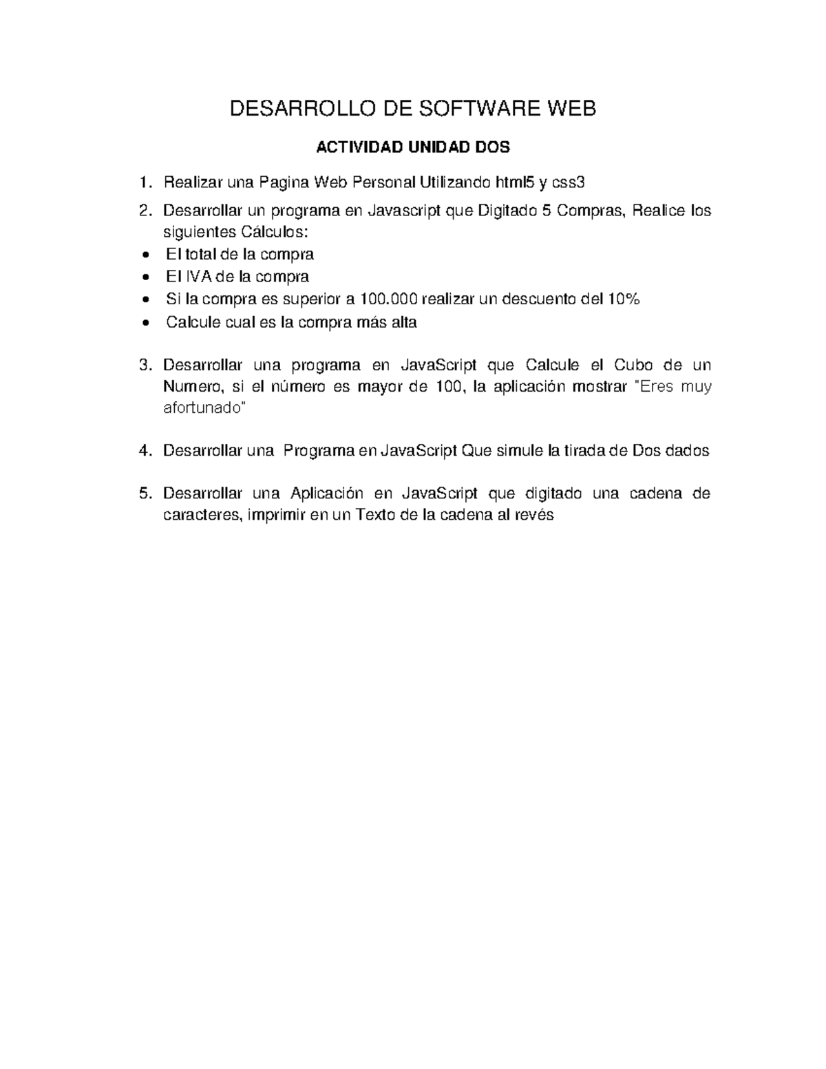 Actividad 2 - Ejercicios para resolver con JavaScript - DESARROLLO DE ...