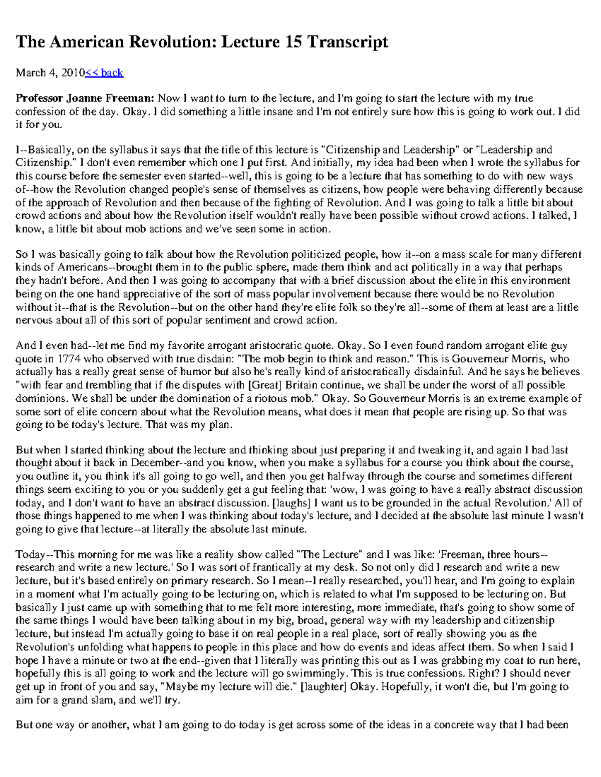 The american revolution lecture 15 - lecture 25 transcript - The ...