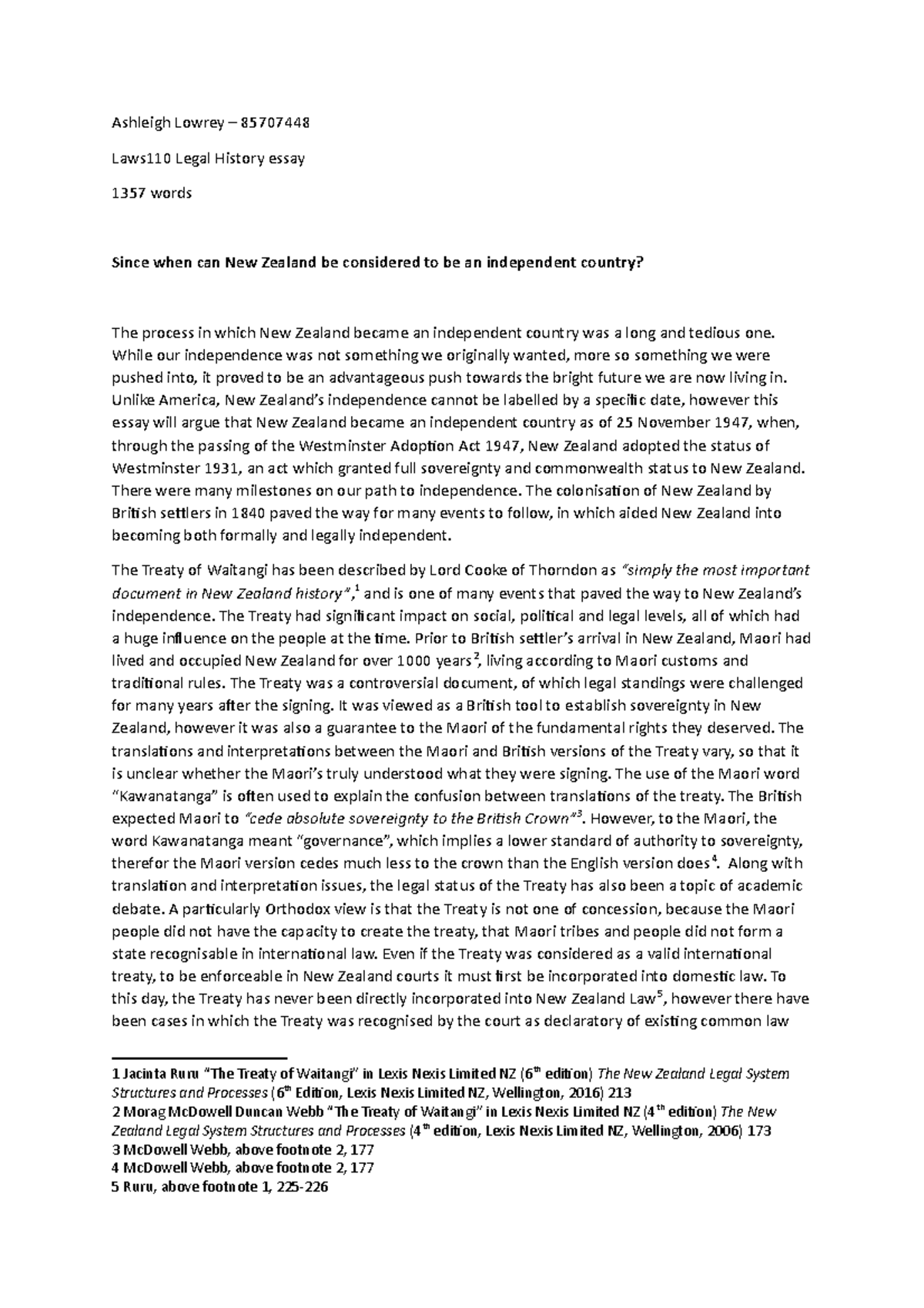 Laws110 Legal History essay - Ashleigh Lowrey – 85707448 Laws110 Legal ...