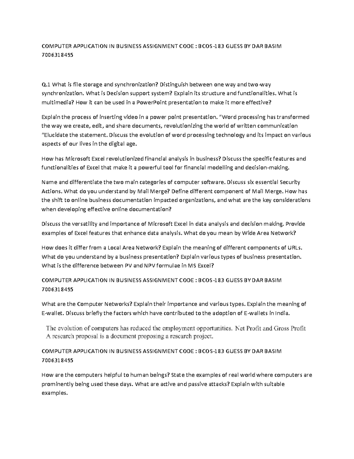 BCOS 183 Computer Application IN Business Assignment CODE - COMPUTER ...