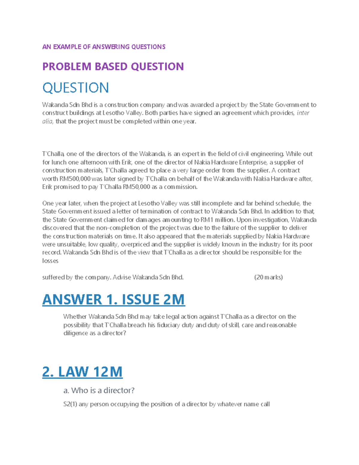 AN Example OF Answering Questions - AN EXAMPLE OF ANSWERING QUESTIONS ...