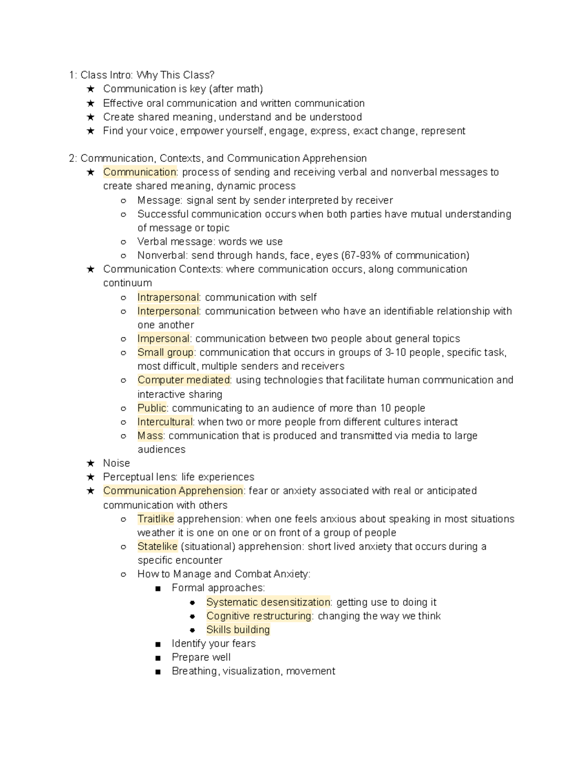 Public Speaking Notes - 1: Class Intro: Why This Class? ★ Communication ...