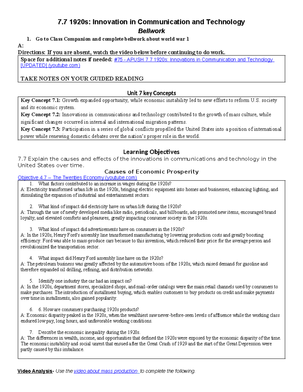 7.7 1920s Innovation in Communication and Tec - Go to Class Companion ...