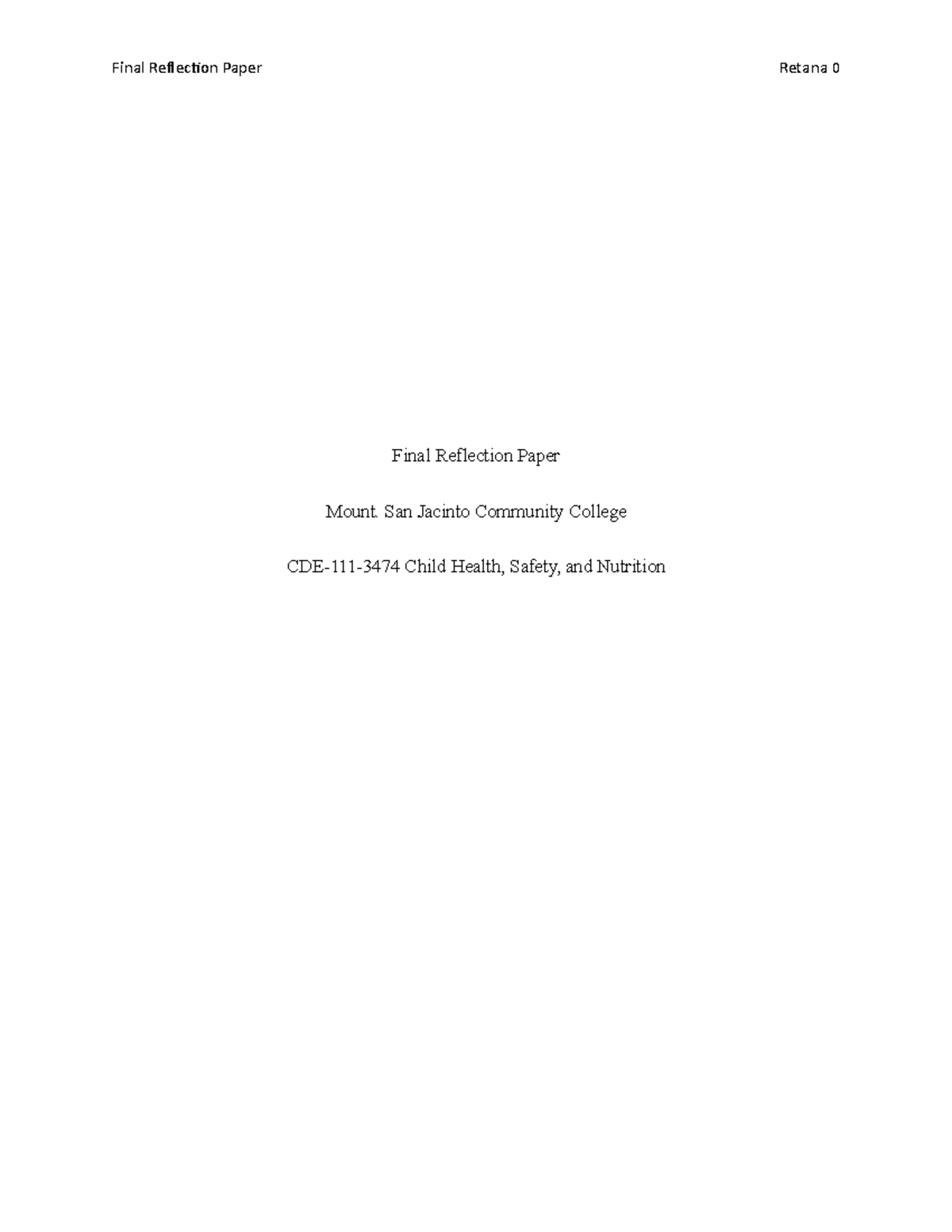 Final Reflection Paper - Final Reflection Paper Mount. San Jacinto ...