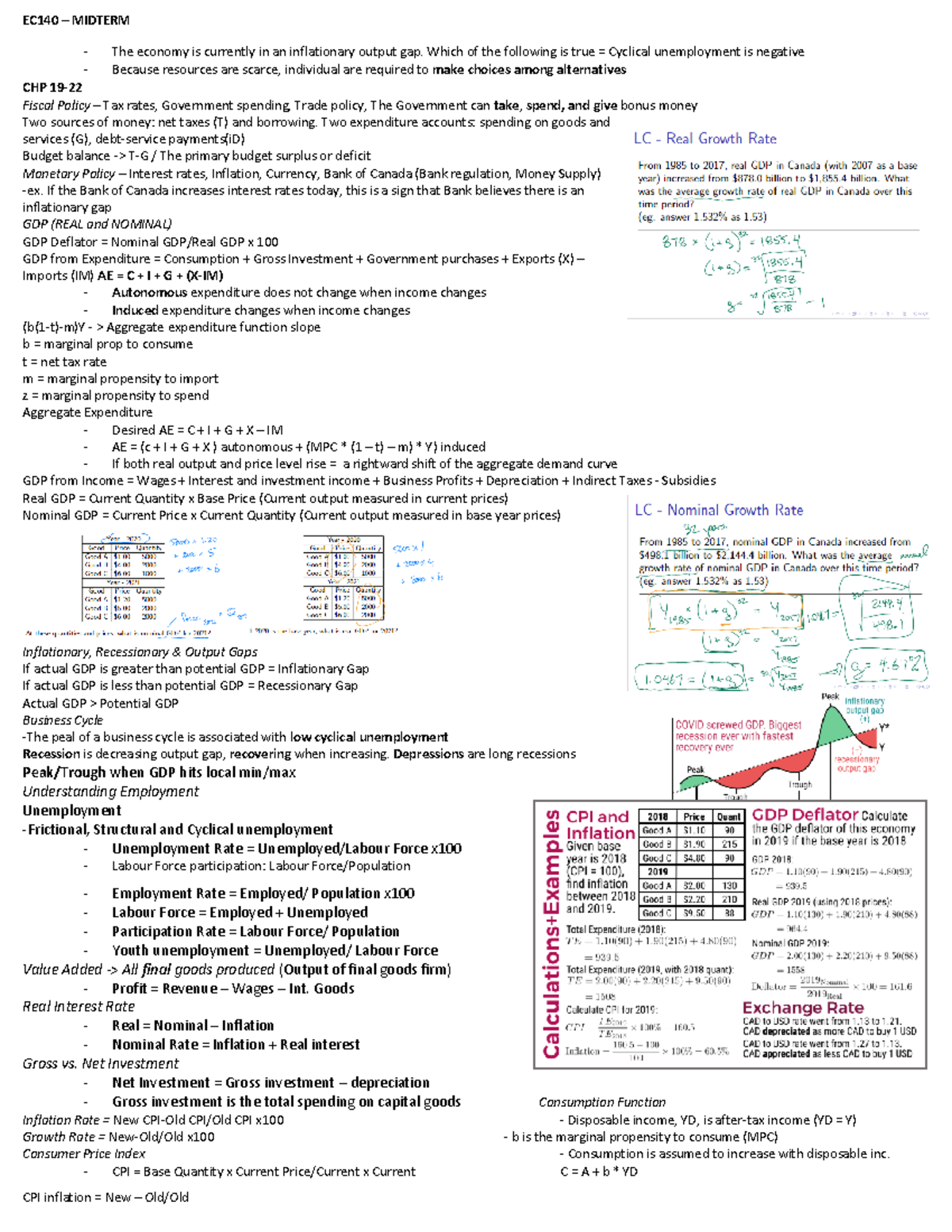 EC140 Study Sheet - EC140 – MIDTERM The economy is currently in an ...