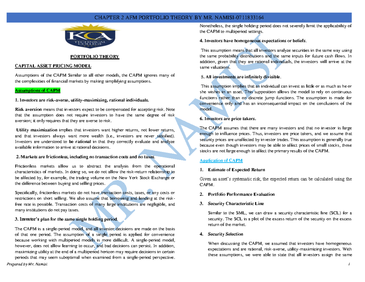 CAPM AND APT-Namisi - Copy - PORTFOLIO THEORY CAPITAL ASSET PRICING ...