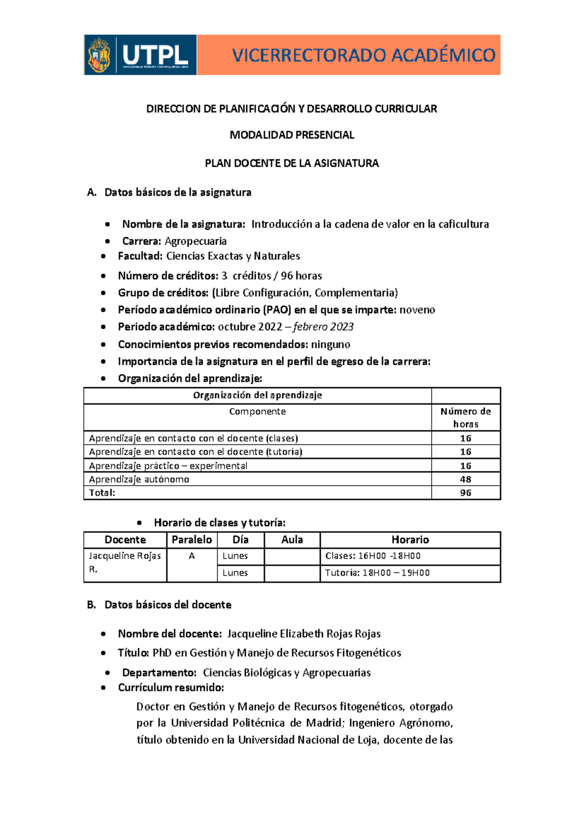 Plan docente ECTS 24.06.2021 - Introduccion ALA Caficultura - DIRECCION DE PLANIFICACI”N Y - Studocu