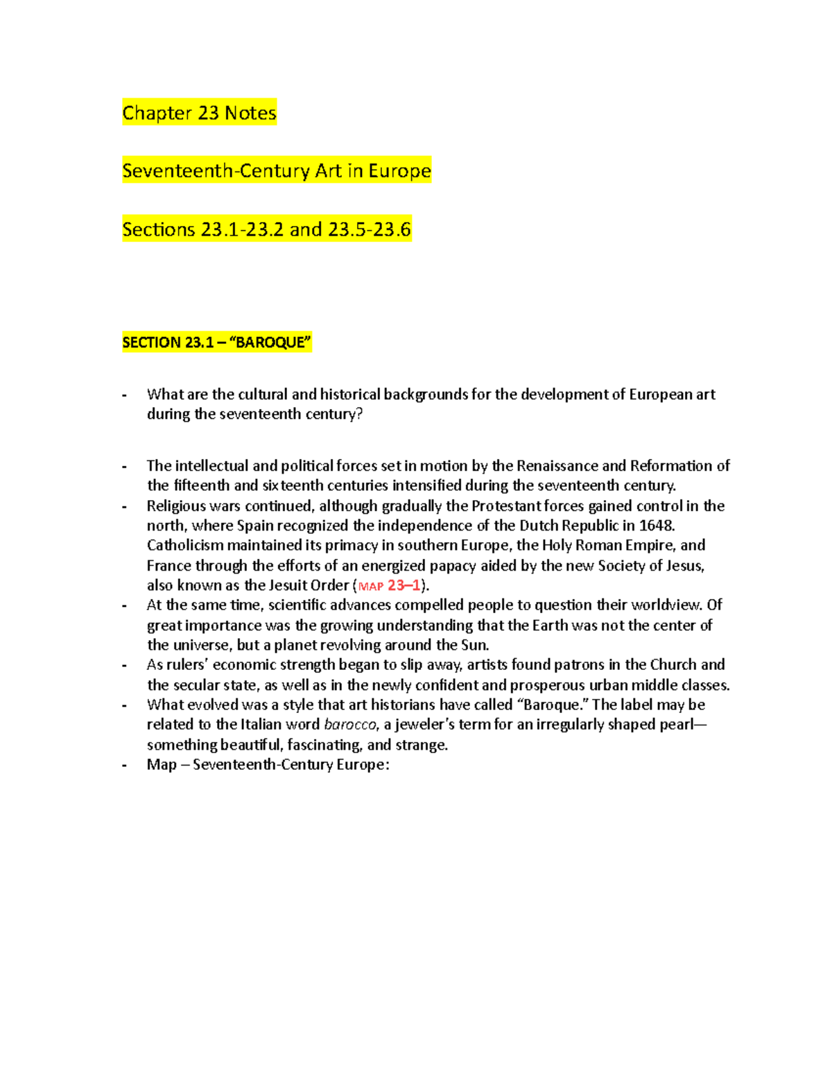Chapter 23 Notes - Chapter 23 Notes Seventeenth-Century Art in Europe ...