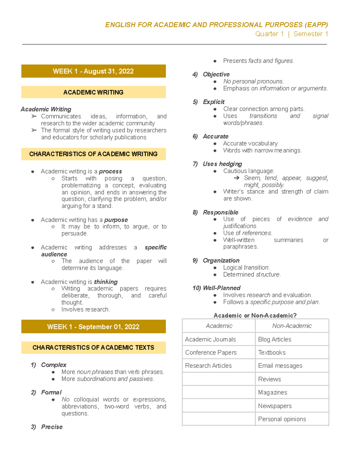 EAPP Quarter 1 - Quarter 1 | Semester 1 WEEK 1 - August 31, 2022 ...