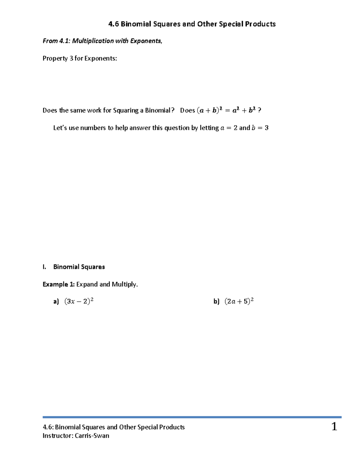 (8) 4.6 Binomial Squares and Other Special Products - 4: Binomial ...