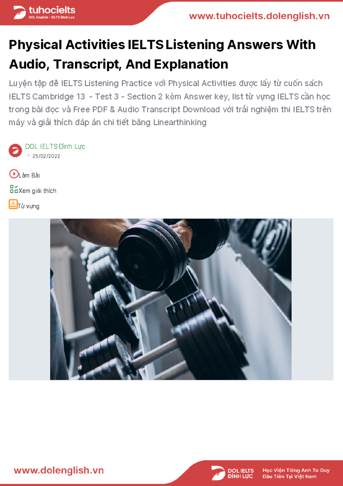 Physical Activities - this is an ielts sample - DOL IELTS Đình Lực ...