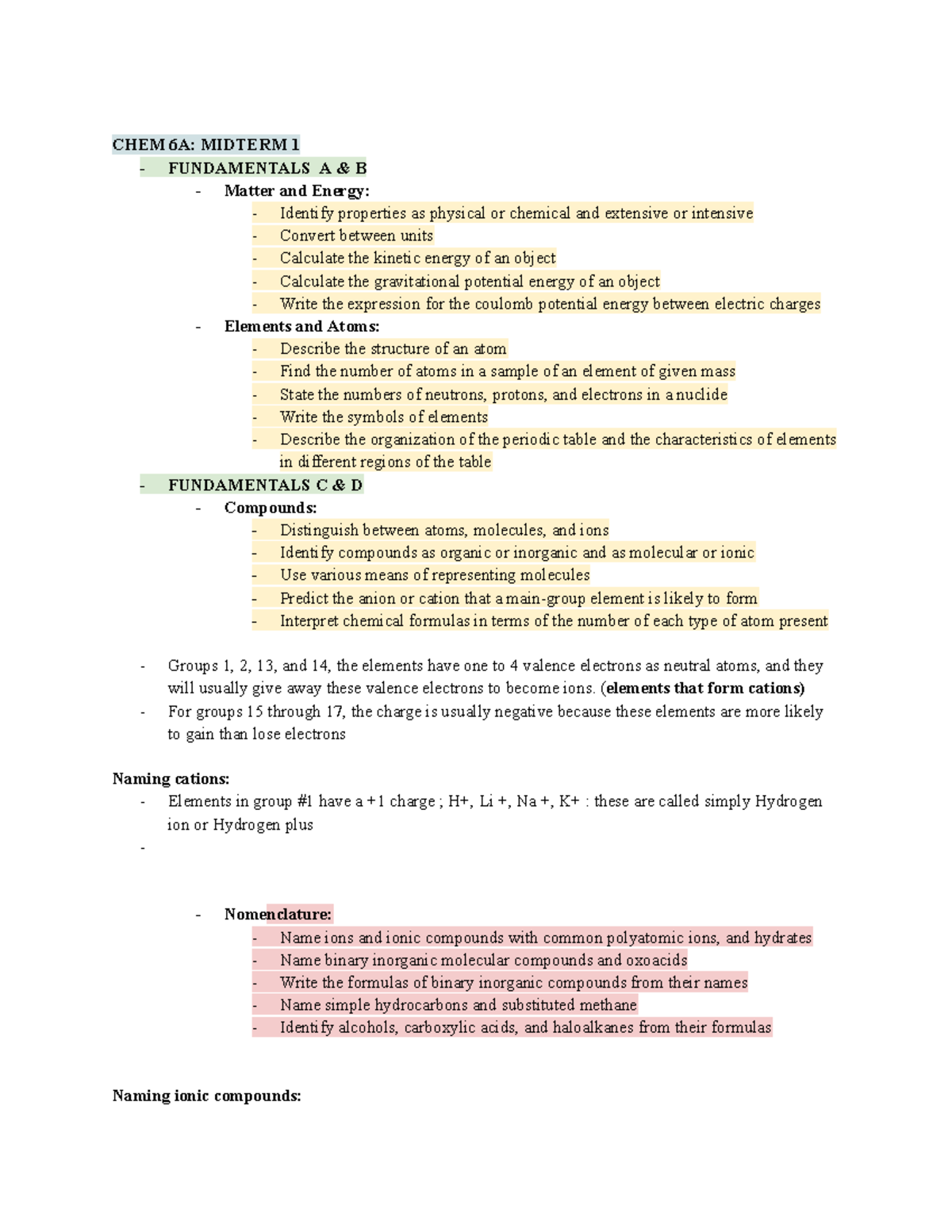 CHEM 6A Midterm 1 - CHEM 6A: MIDTERM 1 - FUNDAMENTALS A & B Matter and Energy: Identify - Studocu