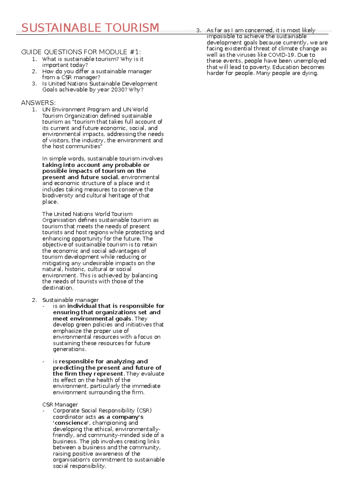 LECTURE NOTES 2020-2021 TOURISM - art appreciation - Studocu