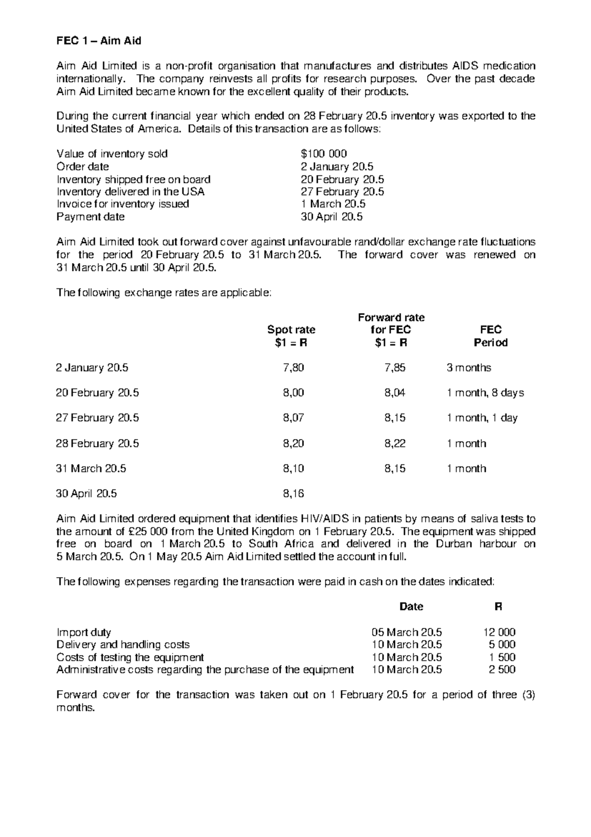 Forex exchange - Useful practise. - FEC 1 – Aim Aid Aim Aid Limited is ...