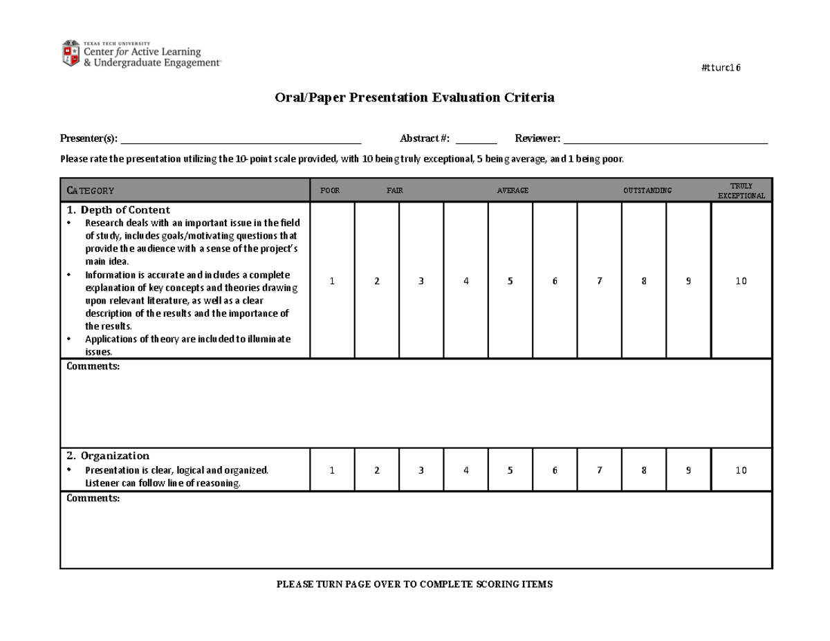 Oral Presentation Criteria - #tturc16 Oral/Paper Presentation ...