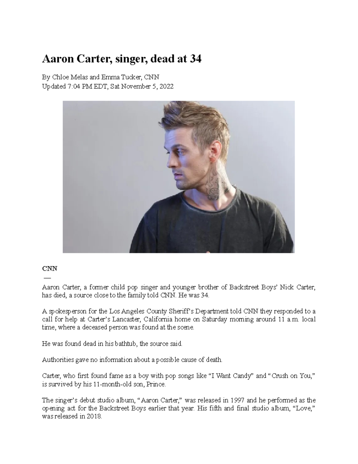 depresi berujung bunuh diri - Aaron Carter, singer, dead at 34 By Chloe ...