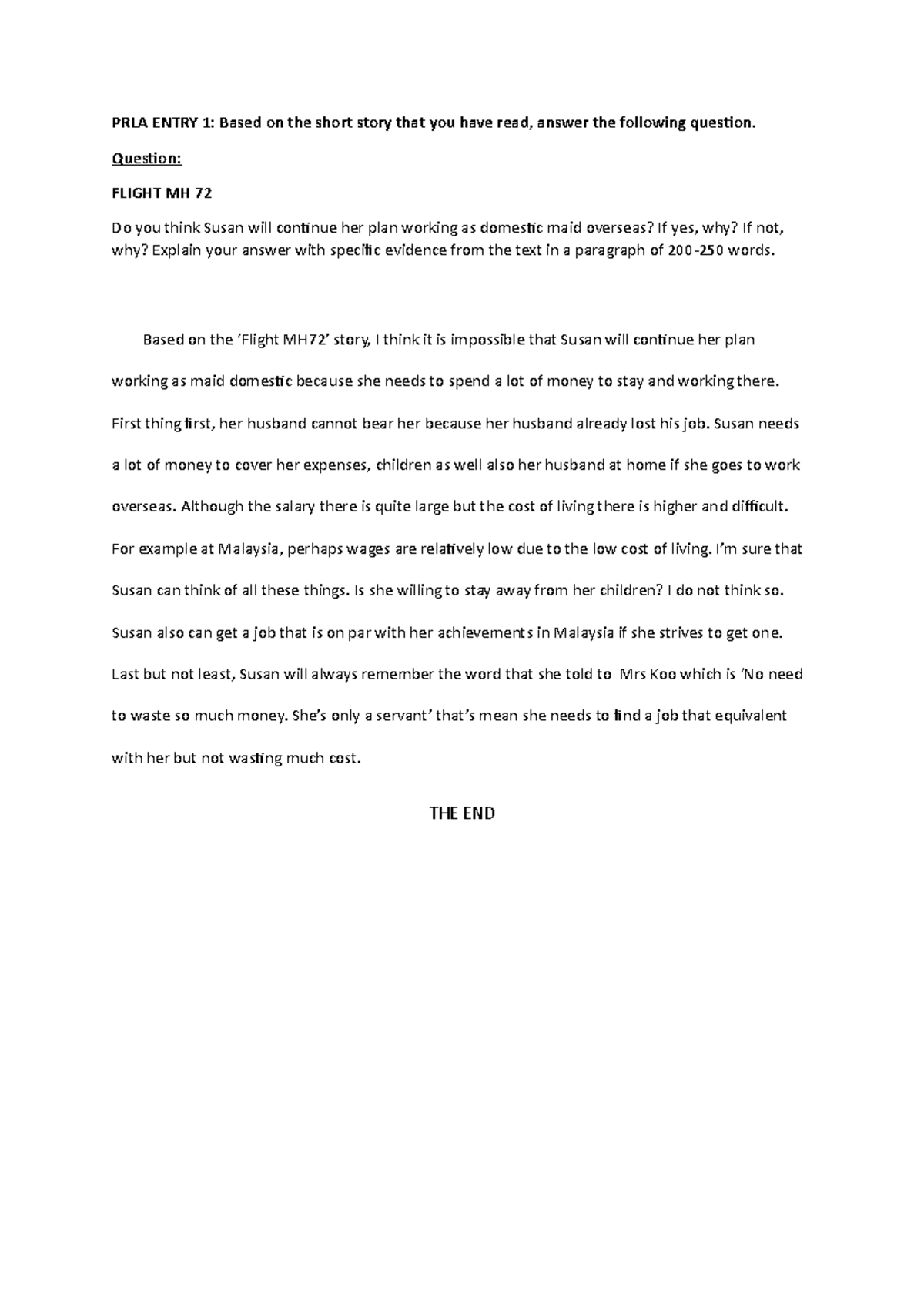 PRLA Entry 1 M BA115 2C - prla - PRLA ENTRY 1: Based on the short story ...