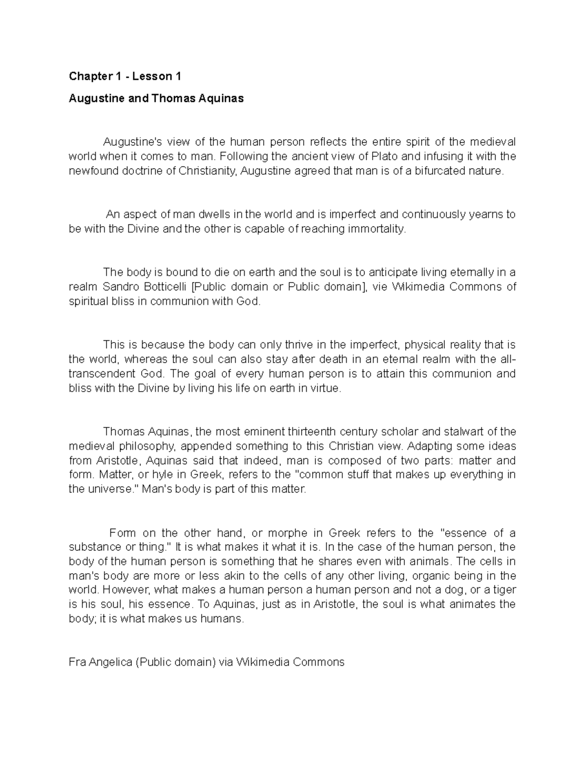 Augustine and Thomas Aquinas - Chapter 1 - Lesson 1 Augustine and Thomas Aquinas Augustine's ...