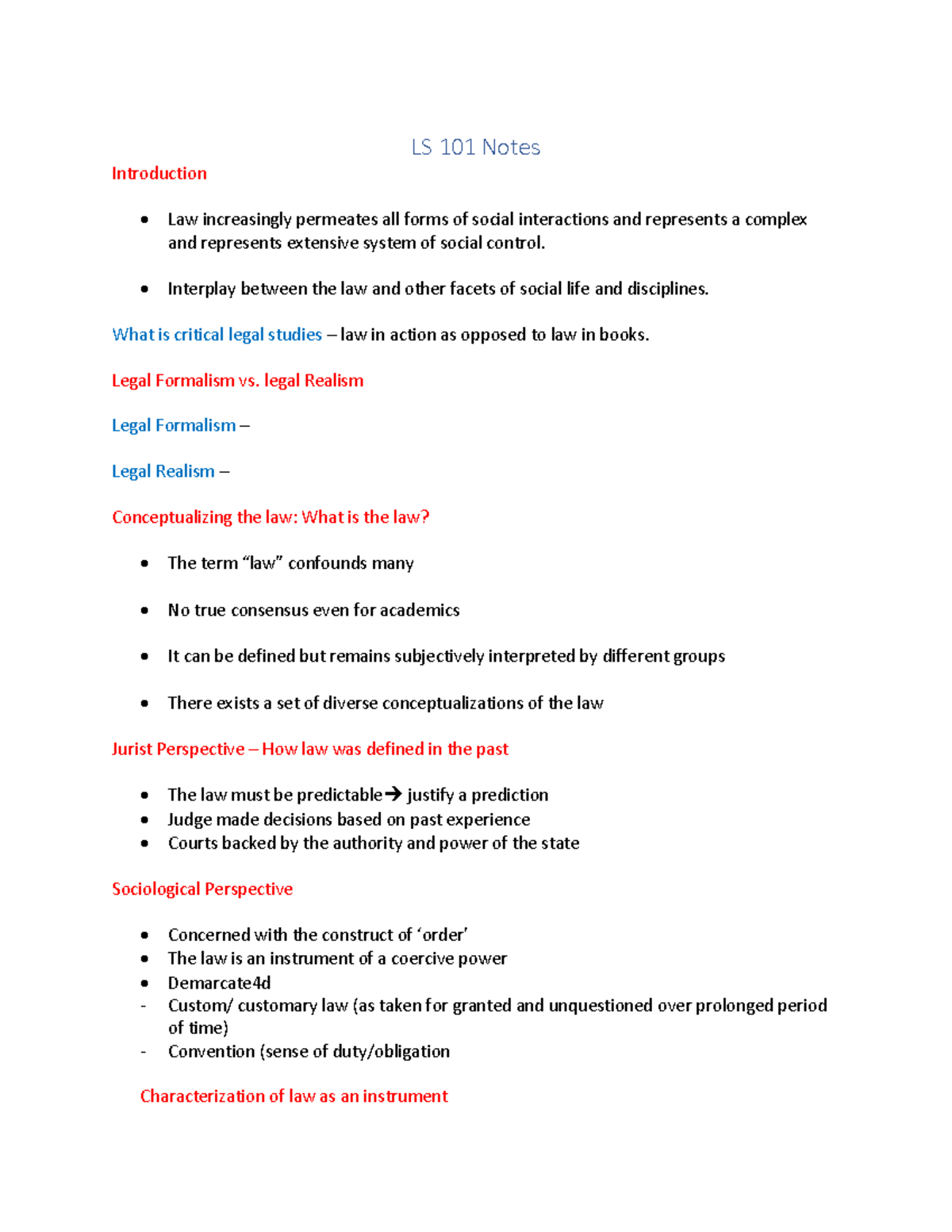 LS notes copy - Ksksks - LS 101 Notes Introduction Law increasingly ...